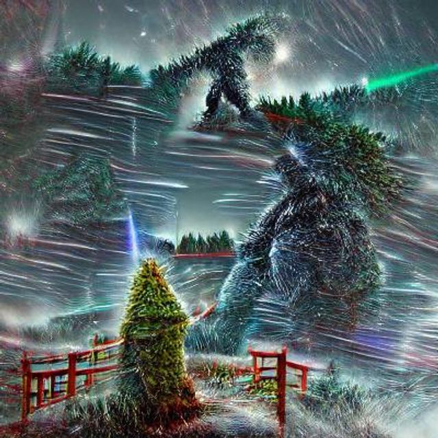 godzilla taking down a christmas tree in the middle of a forest - AI ...