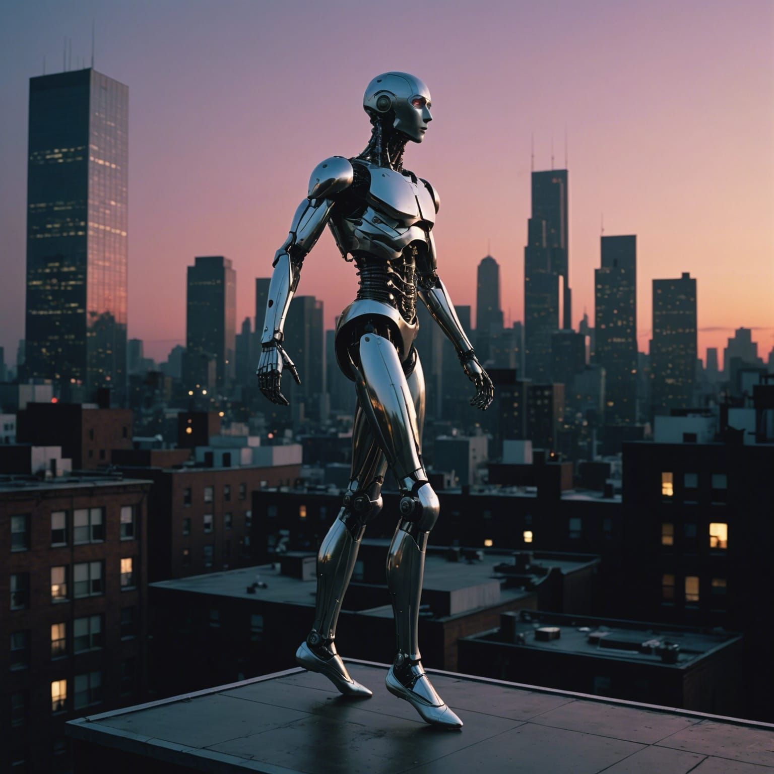 (Conceptual photo:1.2) of a humanoid cyborg, with sleek metallic limbs ...