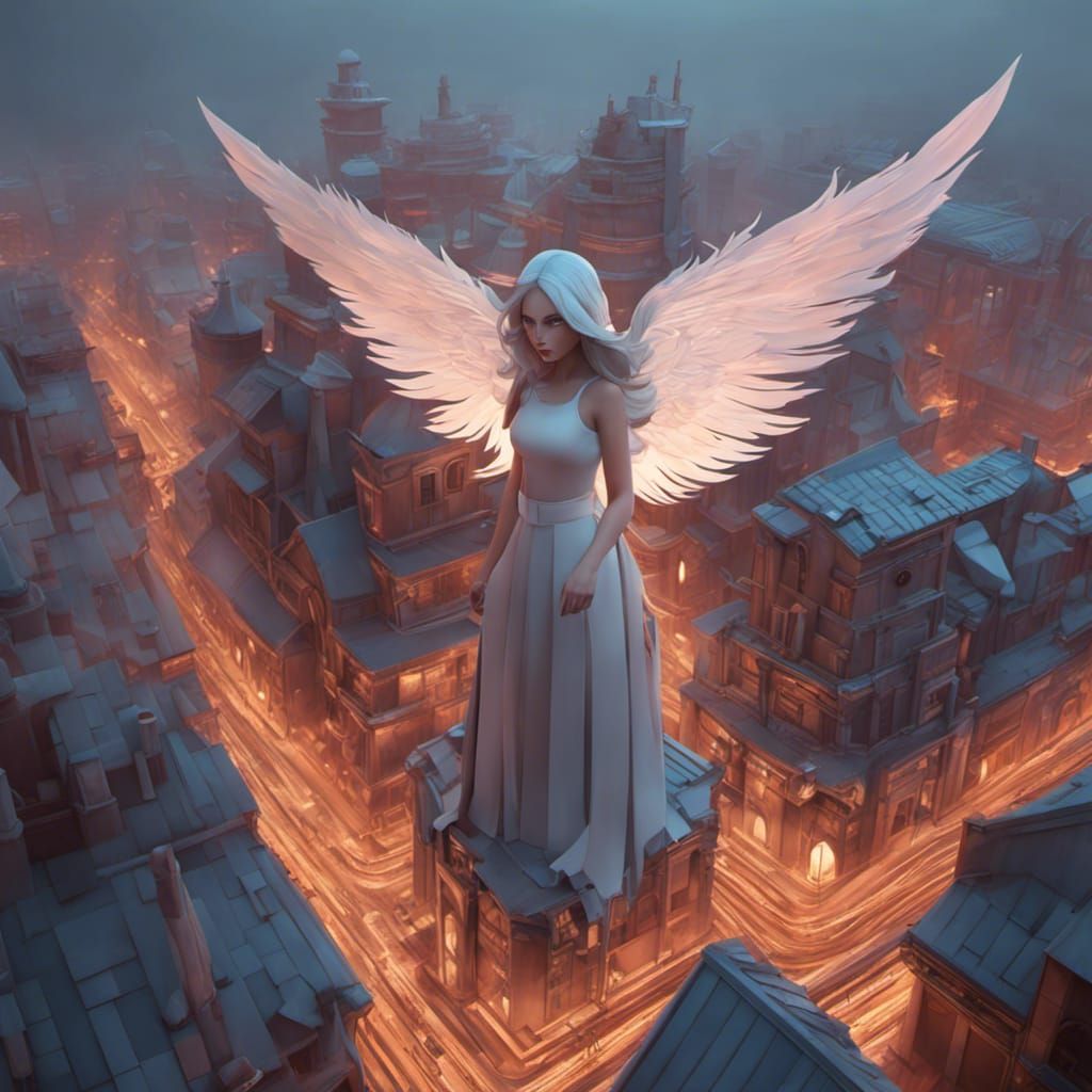 Angel watching over busy street - AI Generated Artwork - NightCafe Creator