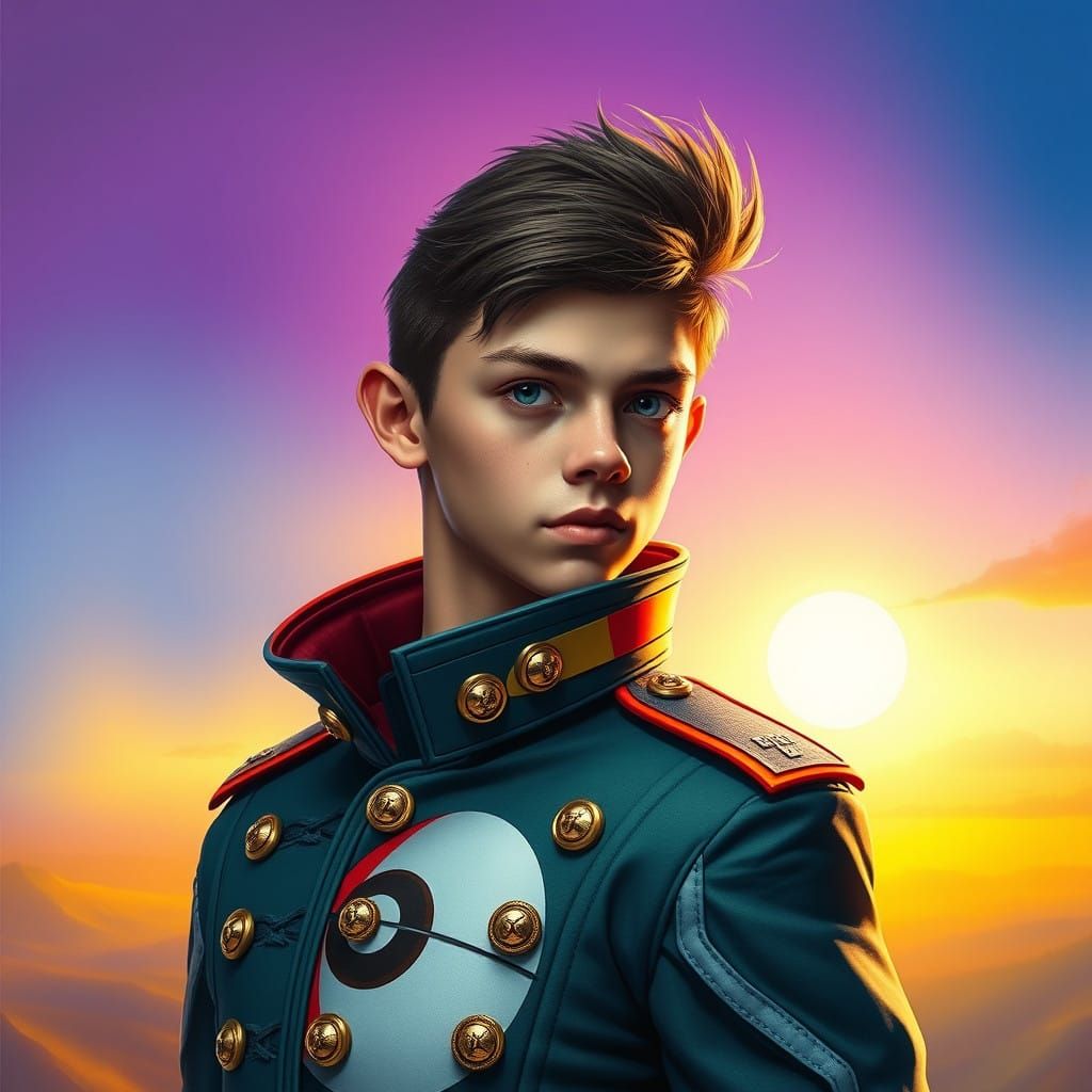 A 20 year old guy wearing a Men's Military Uniform based on A Pokeball