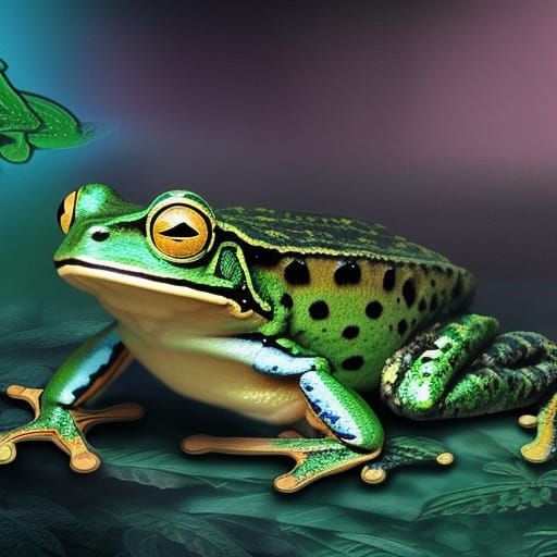 Lots of colourful Frogs Epic cinematic brilliant stunning intricate ...