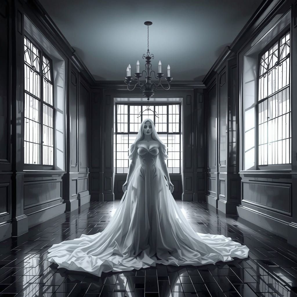 Ghost Lady - Mysterious Grey Lady Haunts Luminous Mansion
