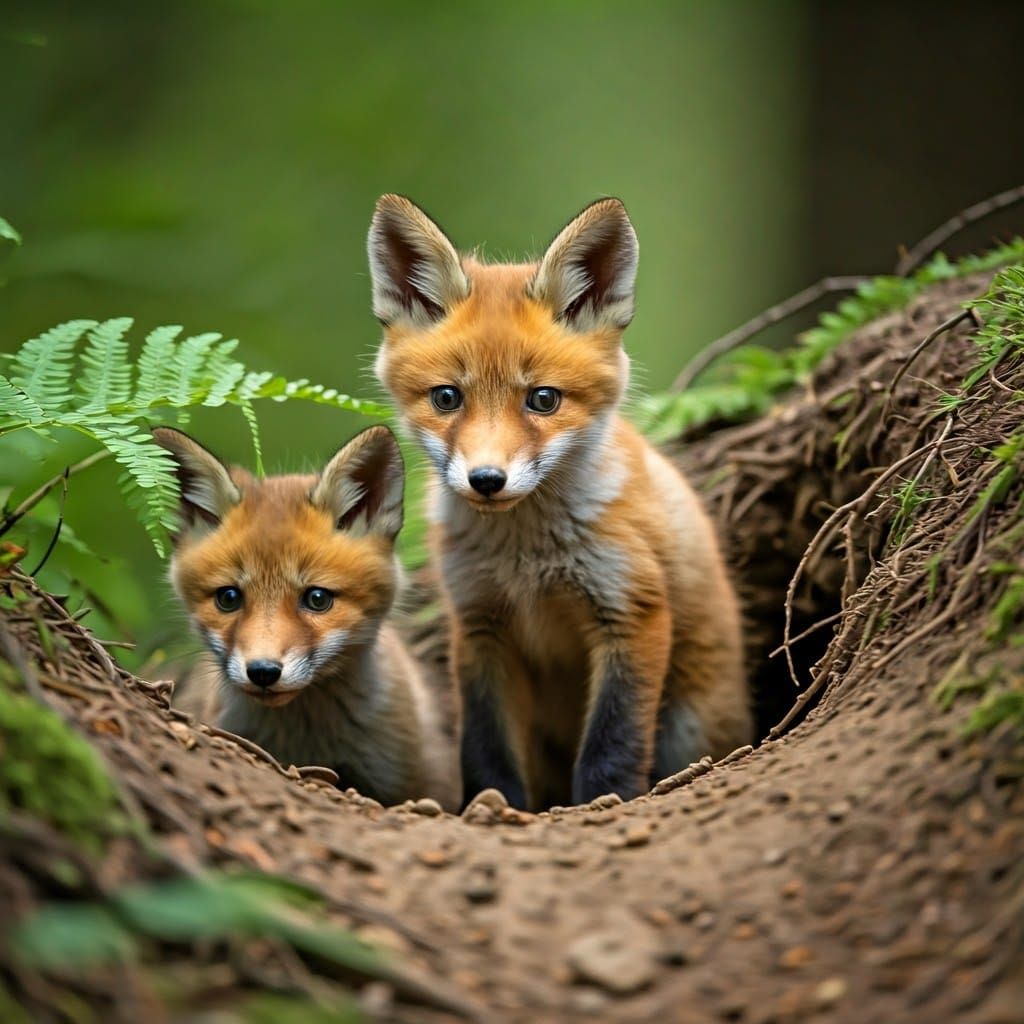Newborn Red Fox Kits in Cozy Burrow, Forest Landsc... - AI Art