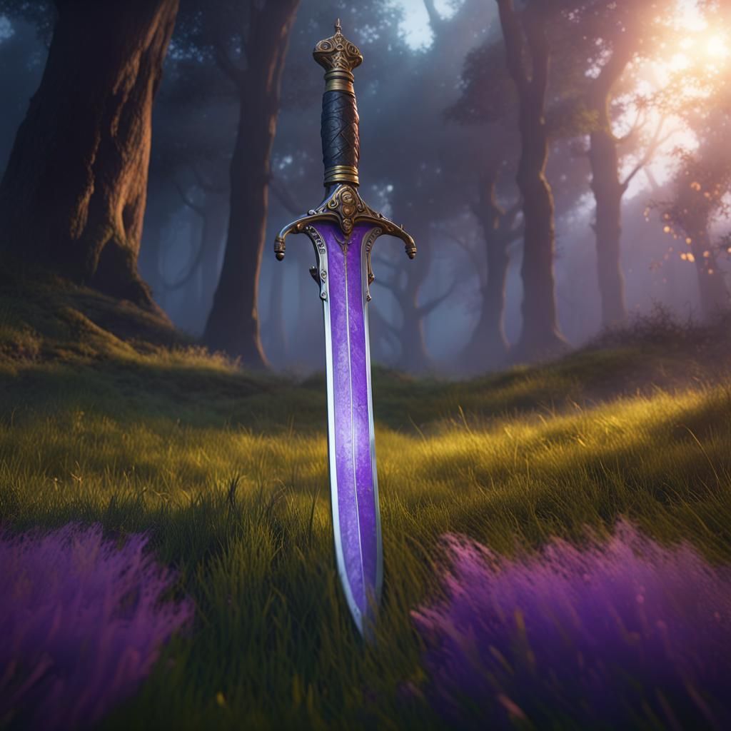 A steel longsword positioned on the grass. a masterpiece, 8k resolution ...