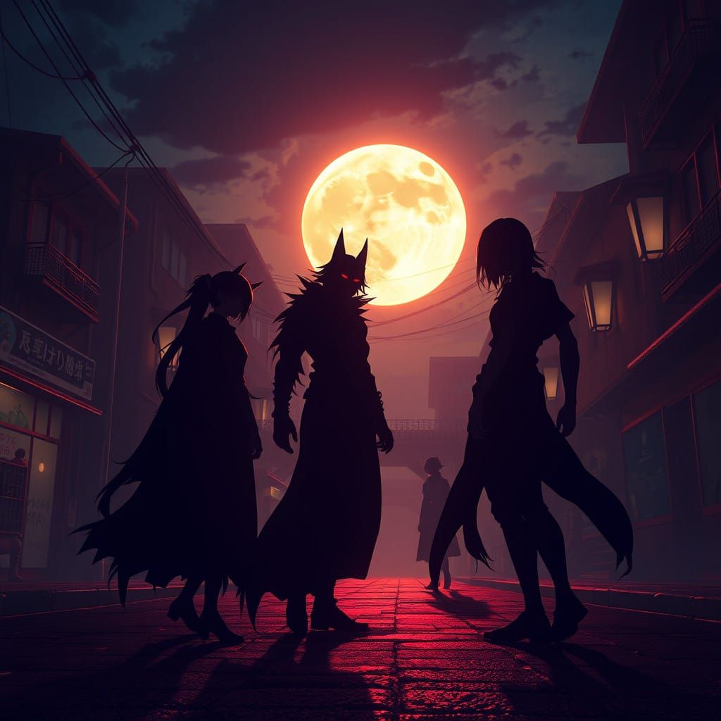 Vibrant Shadows Emerge Under Midnight Full Moonlig... - AI Art