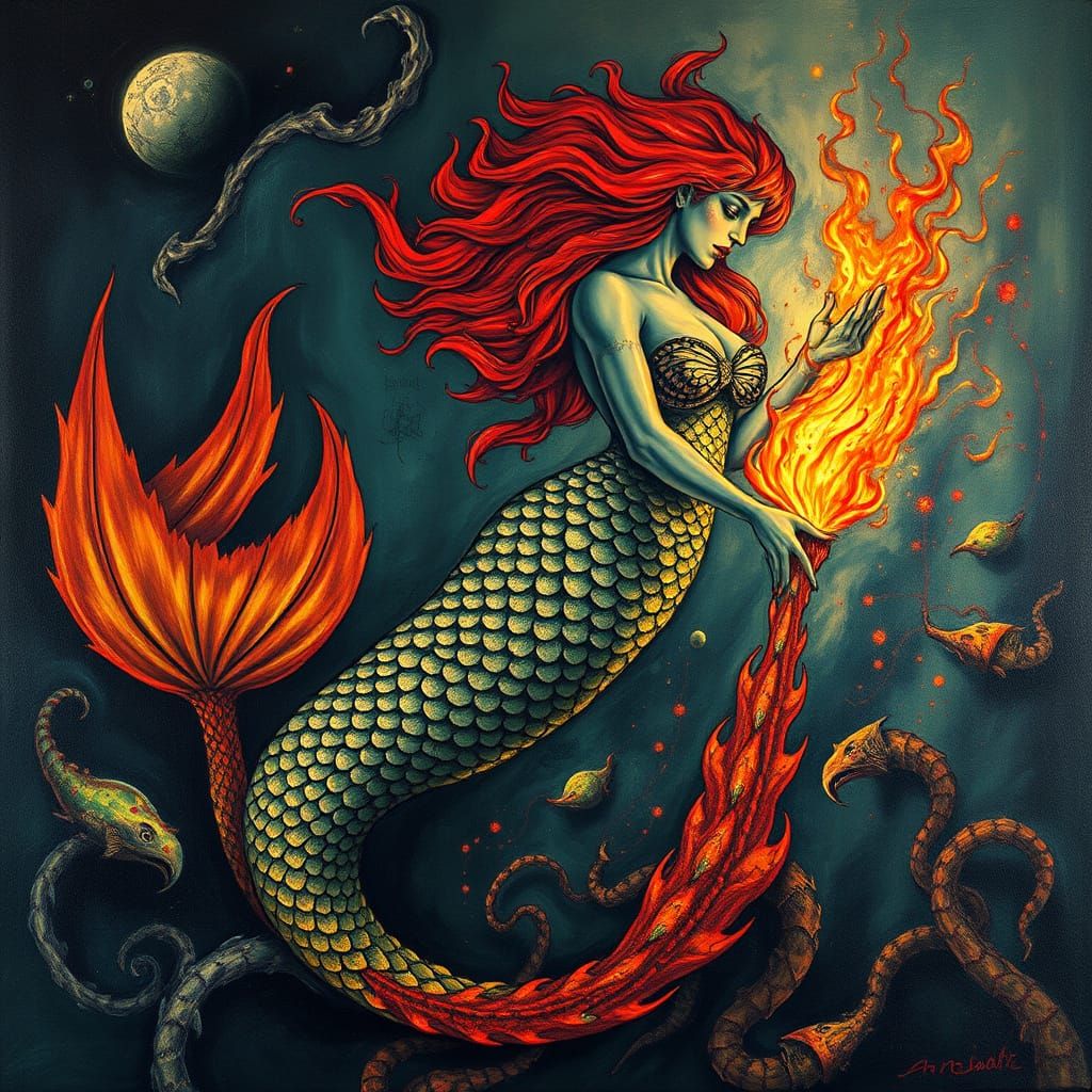 Surrealist Mermaid in Melting Oil Painting - AI Art
