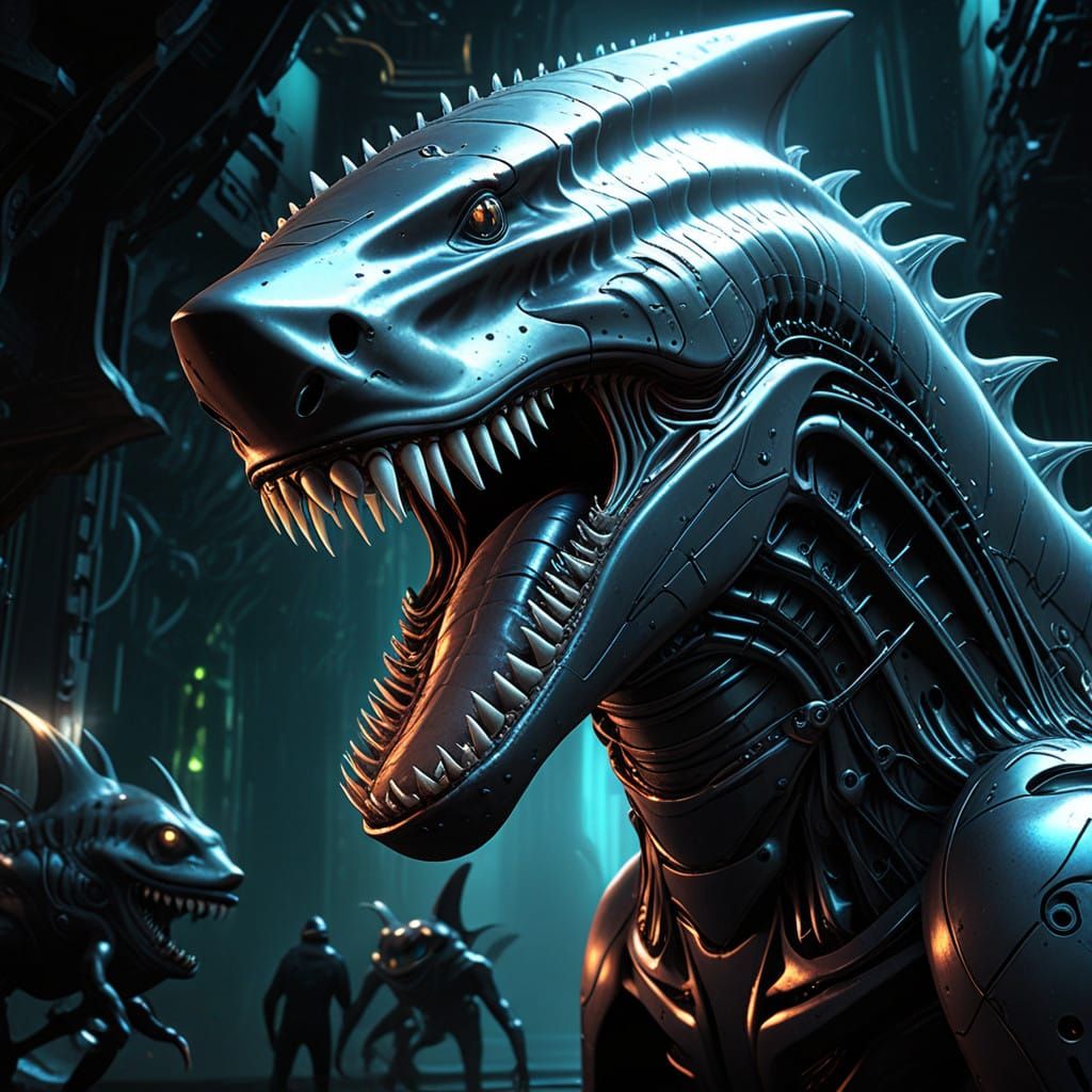 Glowing Bioluminescent Shark-Creature Emerges from... - AI Art