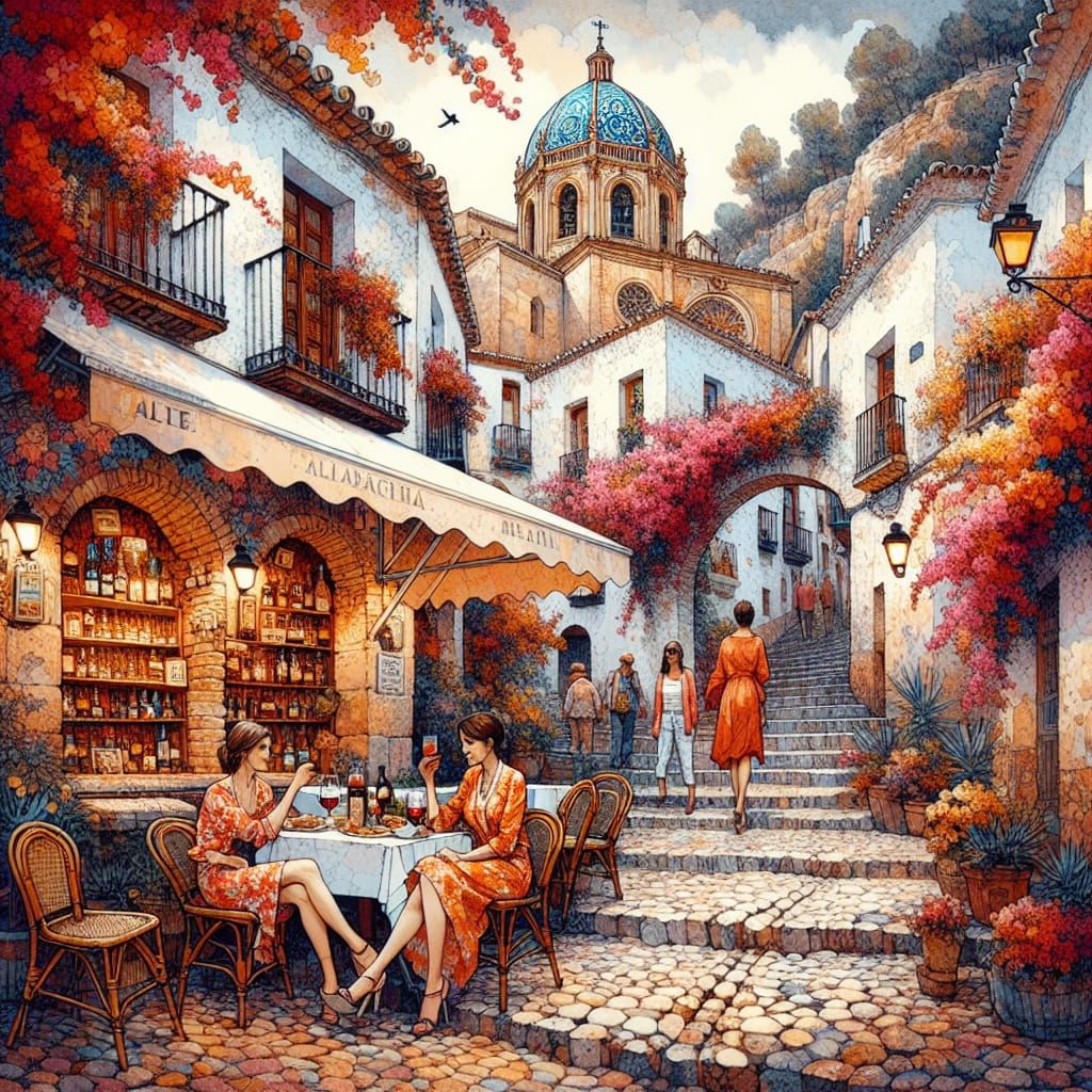 Charming Spanish village square town of Altea, church of Parroquia ...