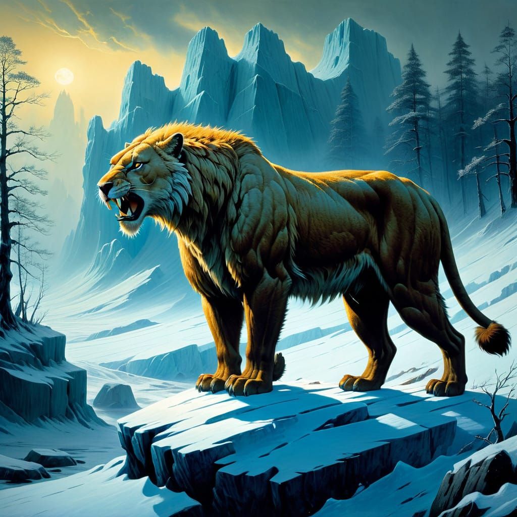 Roar! The saber-toothed tiger commands the tundra
