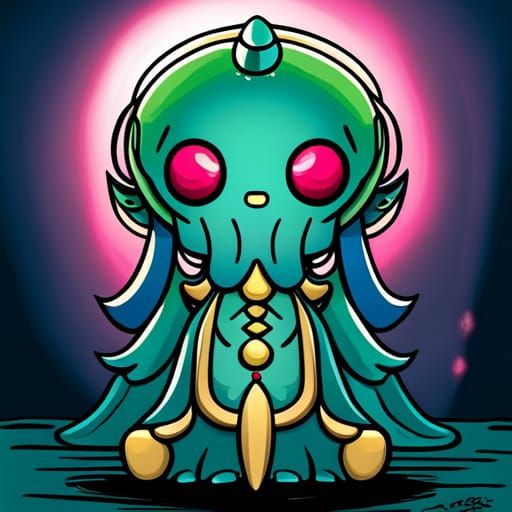 Cthulhu as a friend of Hello Kitty bold lines bright colors kawaii ...