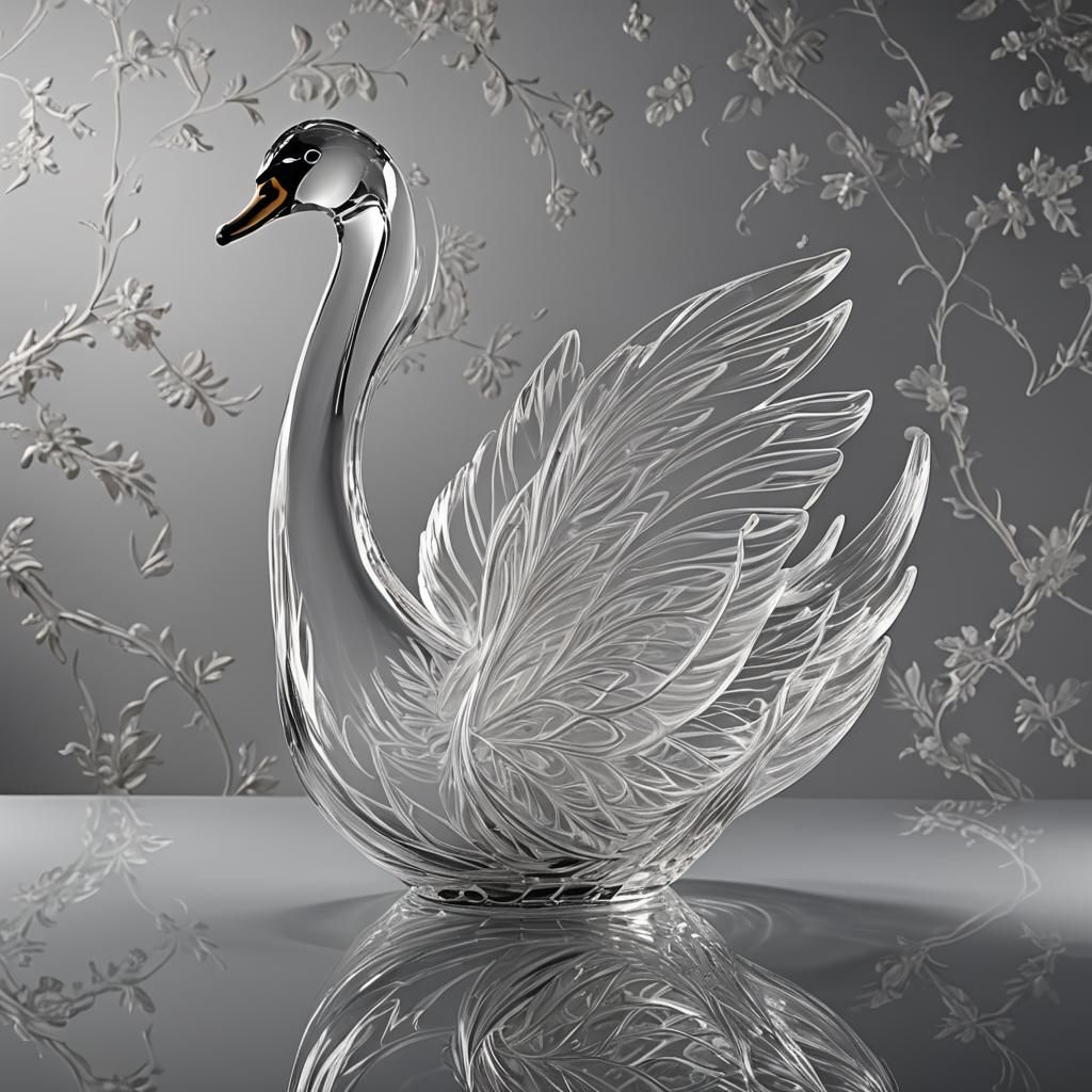 magine a glass swan, elegant and graceful. Its body is crafted from clear, pristine glass ...