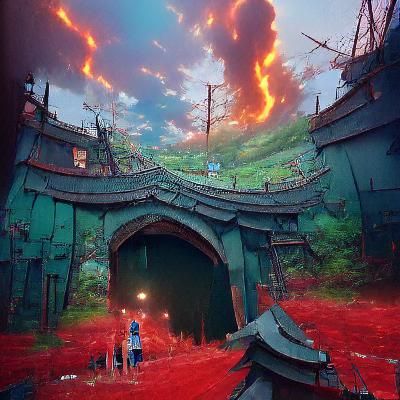 The entrance to the fire dojo - AI Generated Artwork - NightCafe Creator