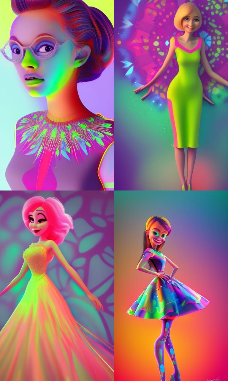 Test: Lady, Neon Kaleidoscope Dress, CGI Character - AI Generated ...