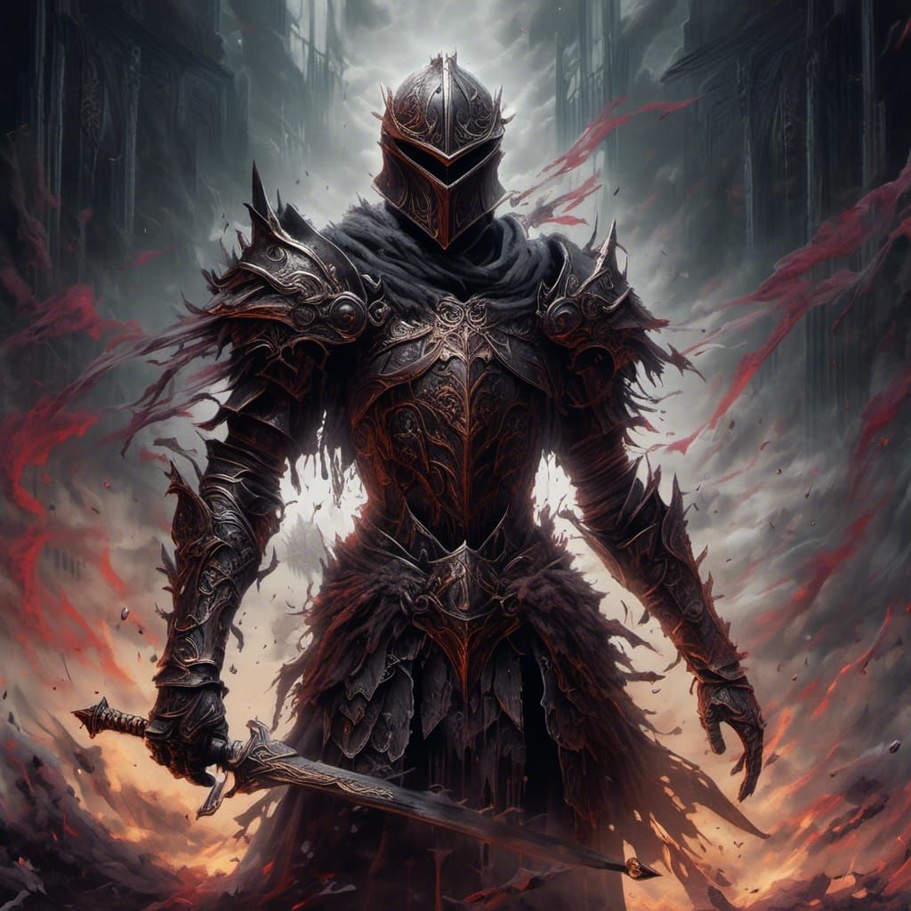 dark fantasy knight in a dark forest creative helm watercolor - AI ...