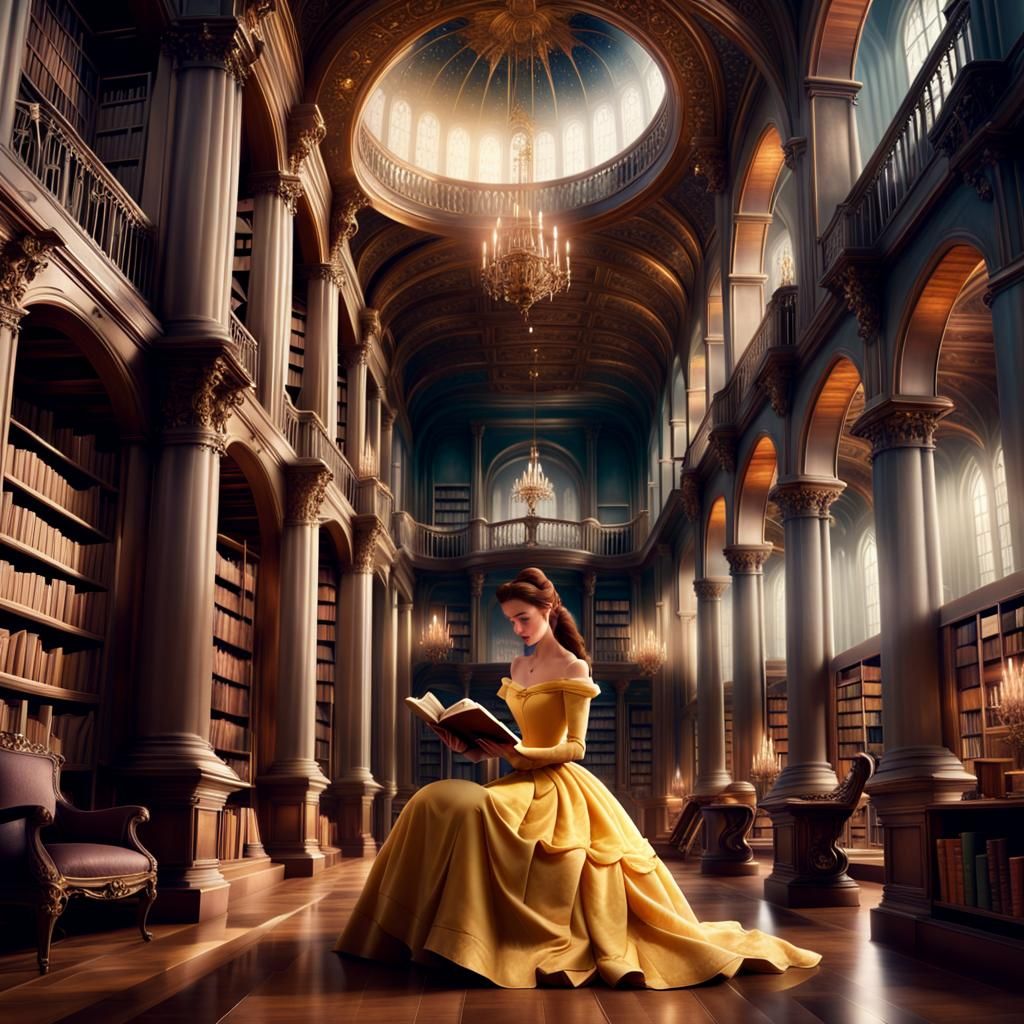 Beauty and the Book - Belle Reading in Breathtaking Library