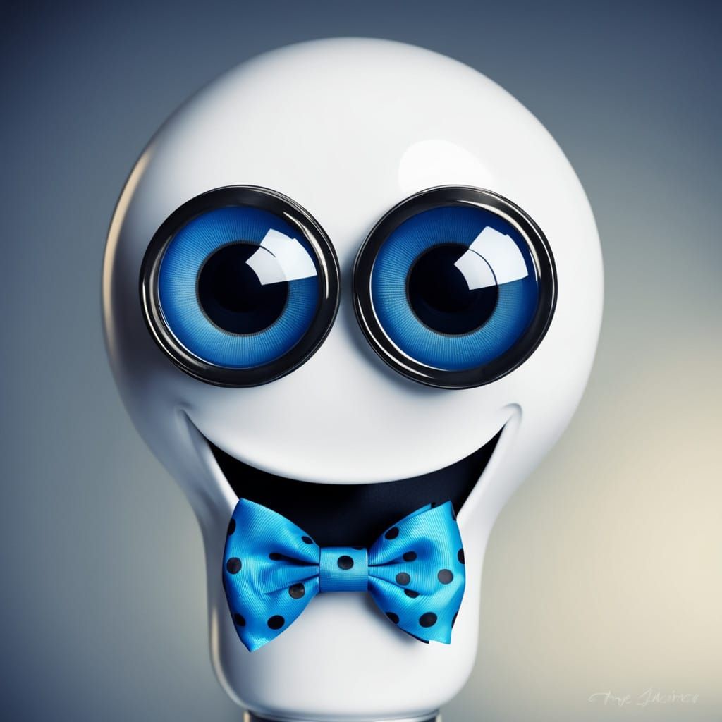 Whimsical Light Bulb with Big Googly Eyes and Polk... - AI Art