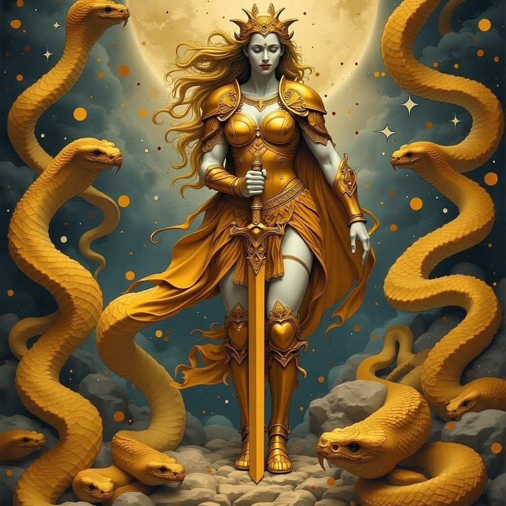 Pallas Athene - Classical Goddess of Wisdom in Golden Armor