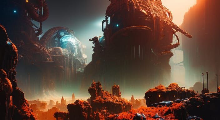 Dark alien city - AI Generated Artwork - NightCafe Creator