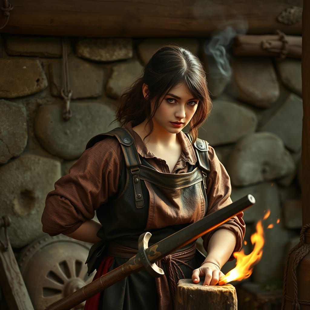 Medieval Blacksmith Woman in Full Armor - AI Art