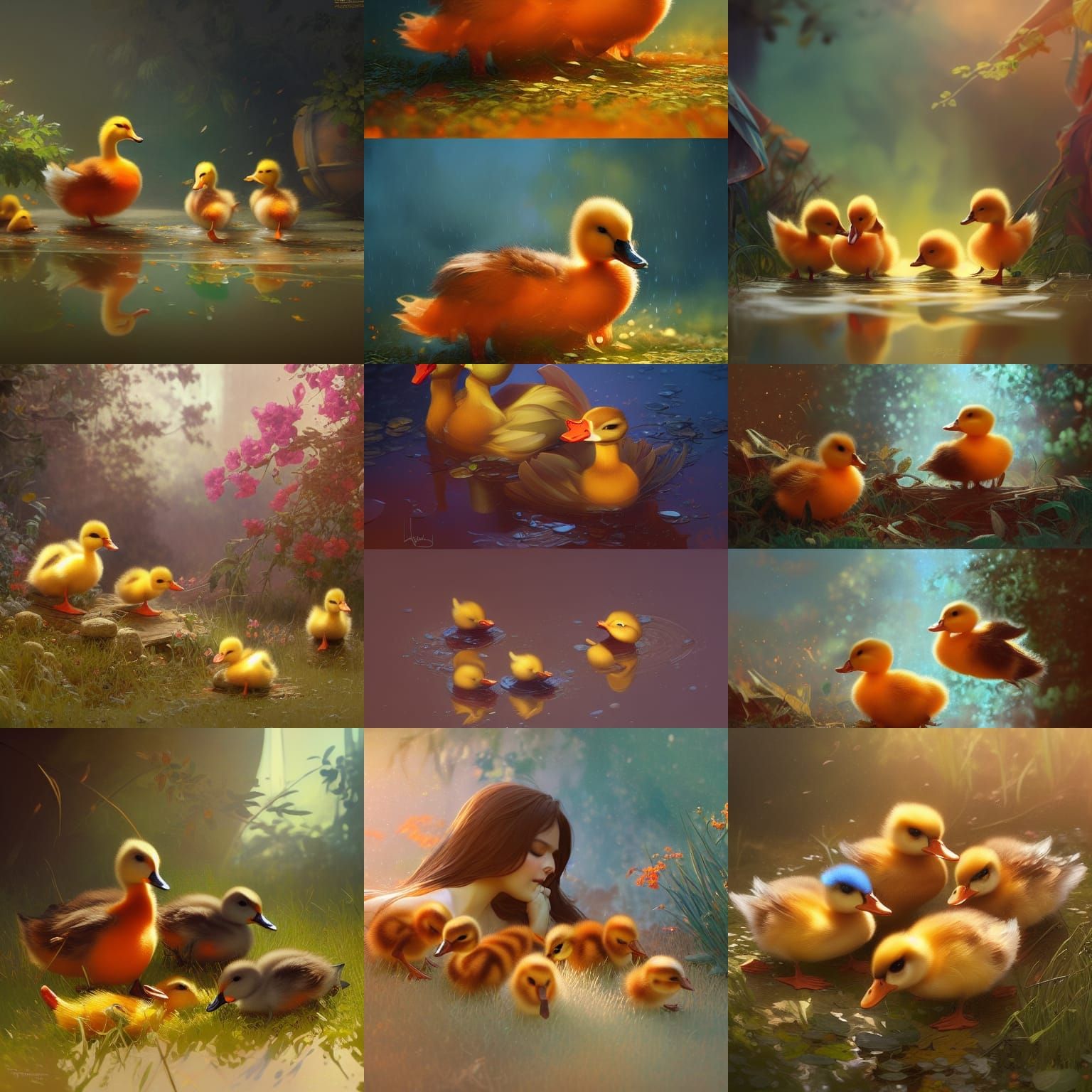 Playful baby ducklings 8k resolution concept art by Greg Rutkowski ...