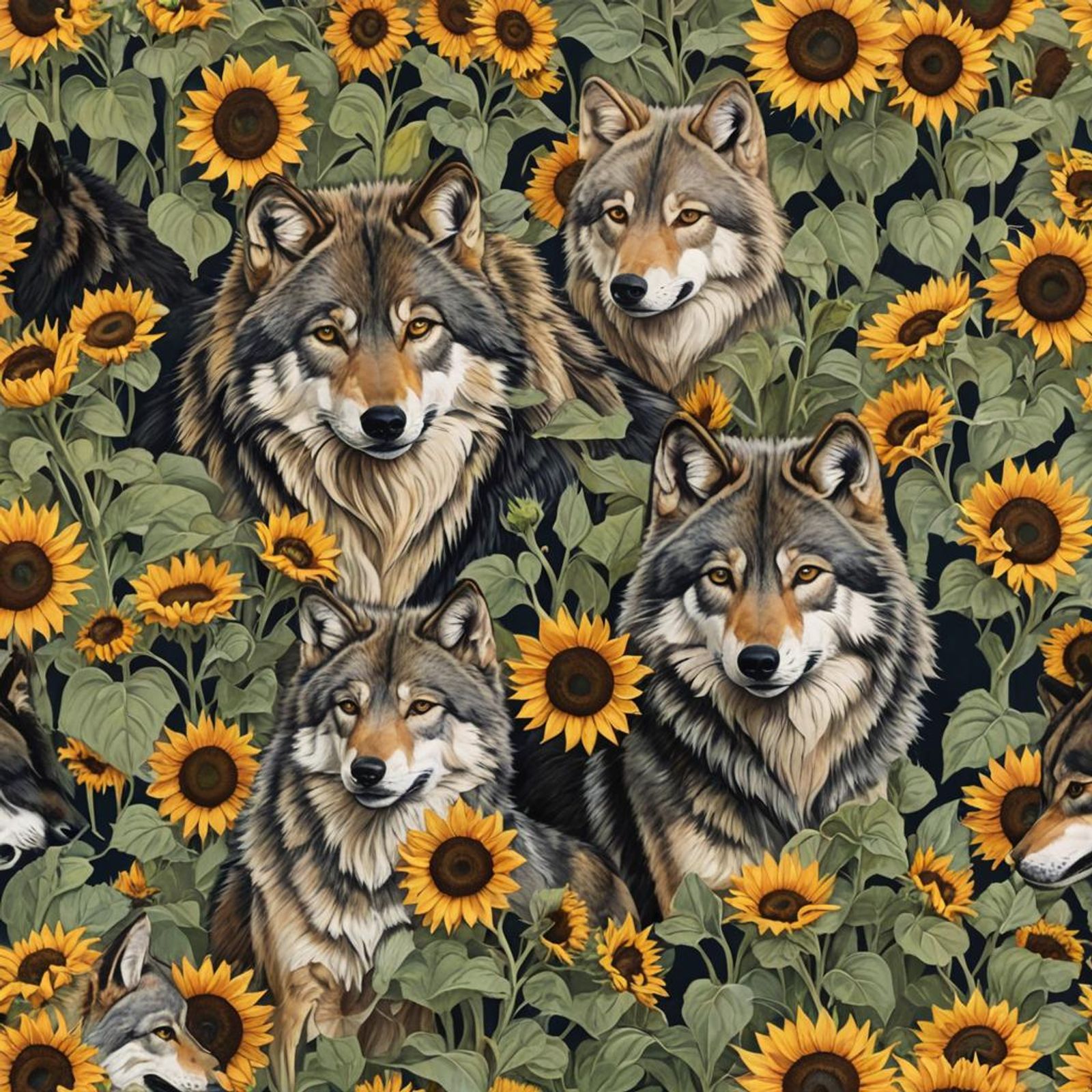 Sunflowers and wolves - AI Generated Artwork - NightCafe Creator