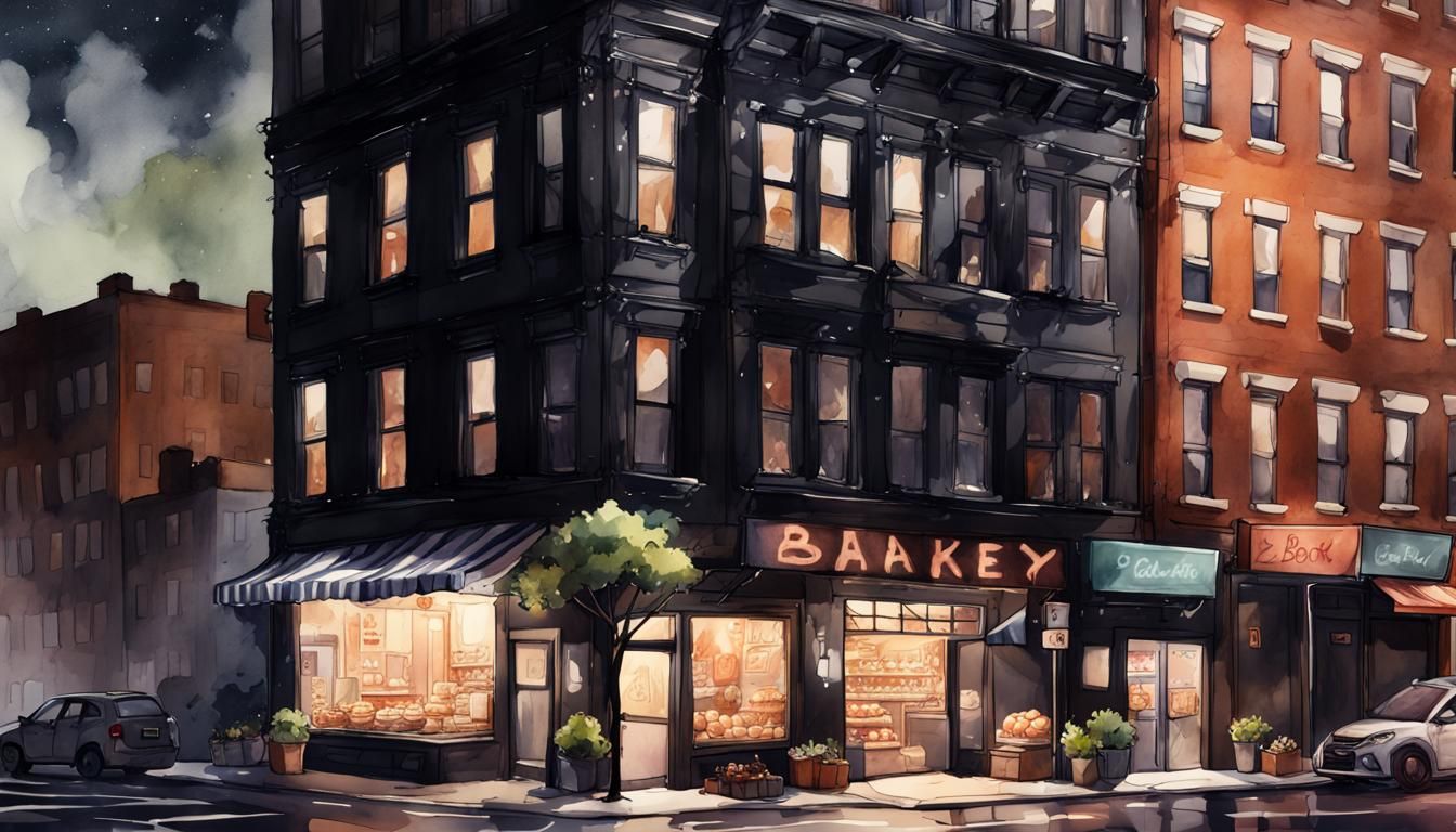 Manhattan Apartment Building Above Bakery Nighttime - AI Generated ...