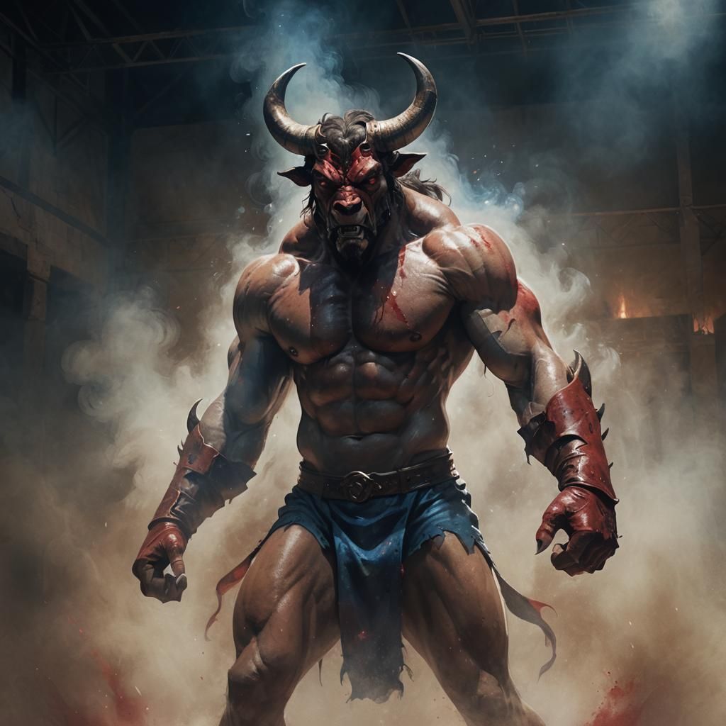 The minotaur in the boxer - Dramatic Minotaur in the Arena