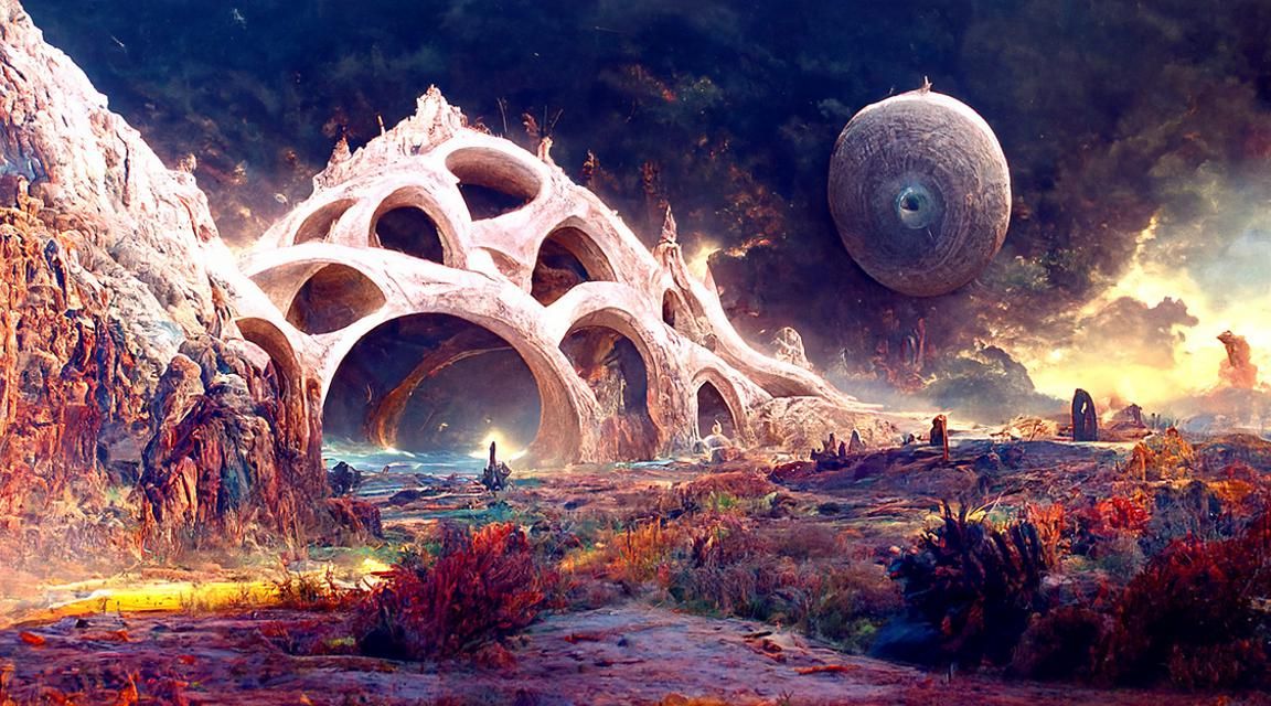 Perfectly circular Stargate in the desert, stargate leading to another ...