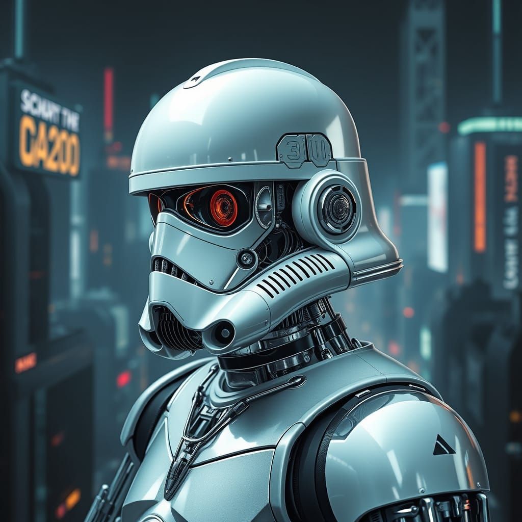 Cybernetic Android in Futuristic Stormtrooper Armo... - AI Art