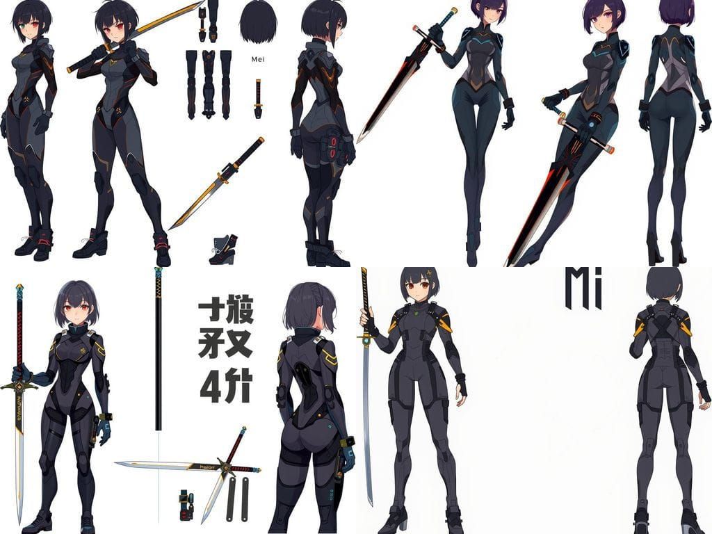 Anime-Inspired Cyberpunk Android Character Sheet i... - AI Art