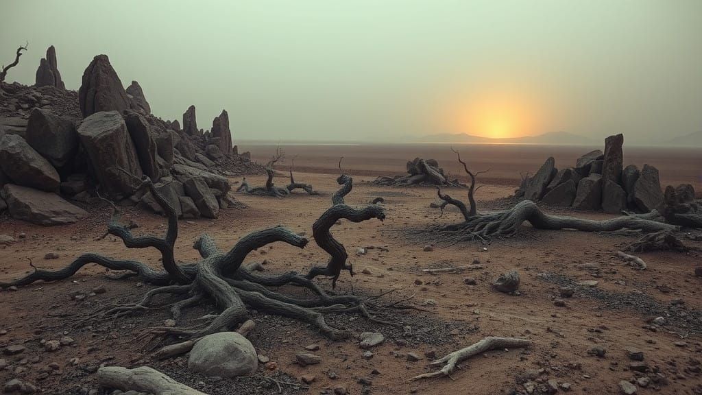 Post-Apocalyptic Wasteland in Earth-Toned Palette - AI Art