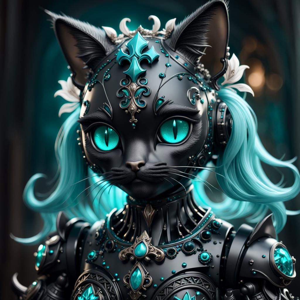 Realistic Stunningly Cute half Robotic/real cat with fleur de lis on it ...