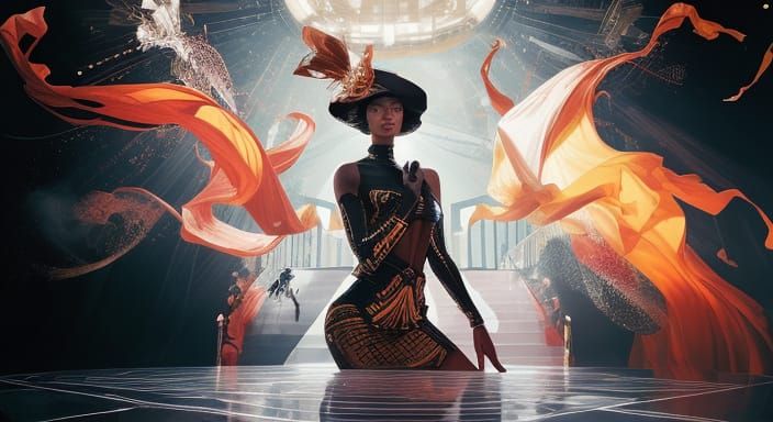 Confident Supermodel Struts in High-Fashion Ensemb... - AI Art