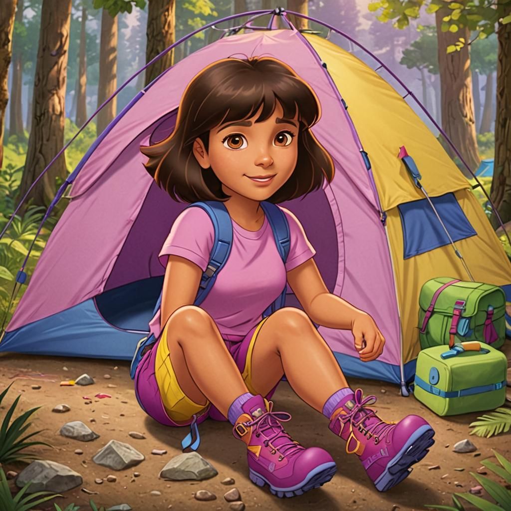Dora the Explorer Camping Adventure - AI Art