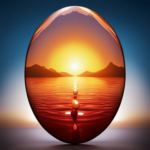 Looking through One oval water drop dripping with the background of the ...