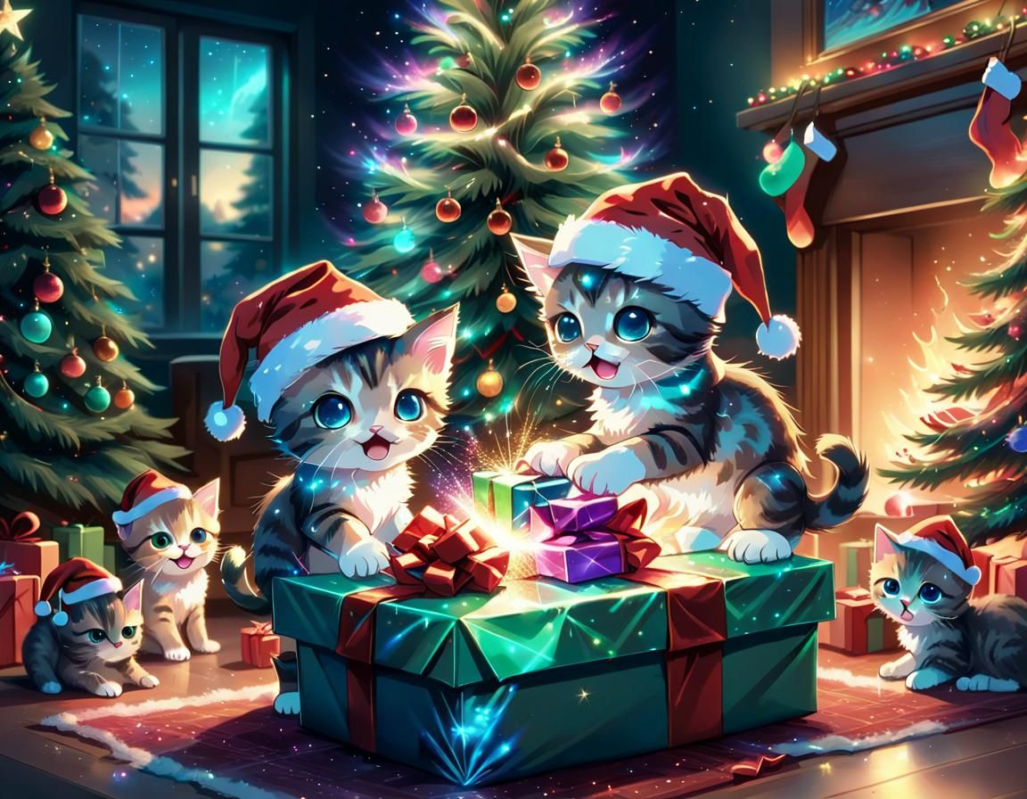 Cats Opening Gifts - AI Generated Artwork - NightCafe Creator