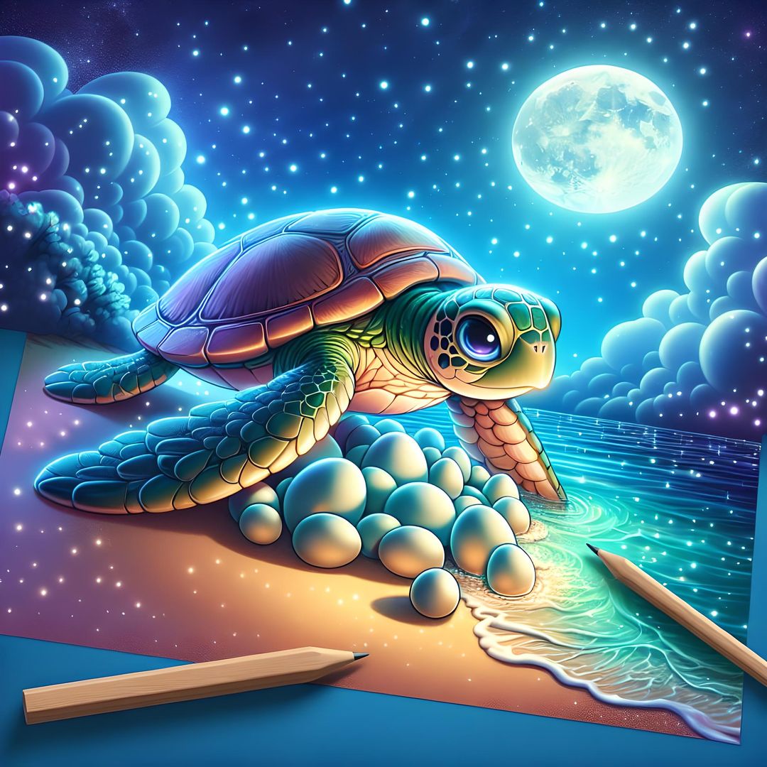 Mommy turtle cartoon laying her eggs in the beach in the moonlight By ...