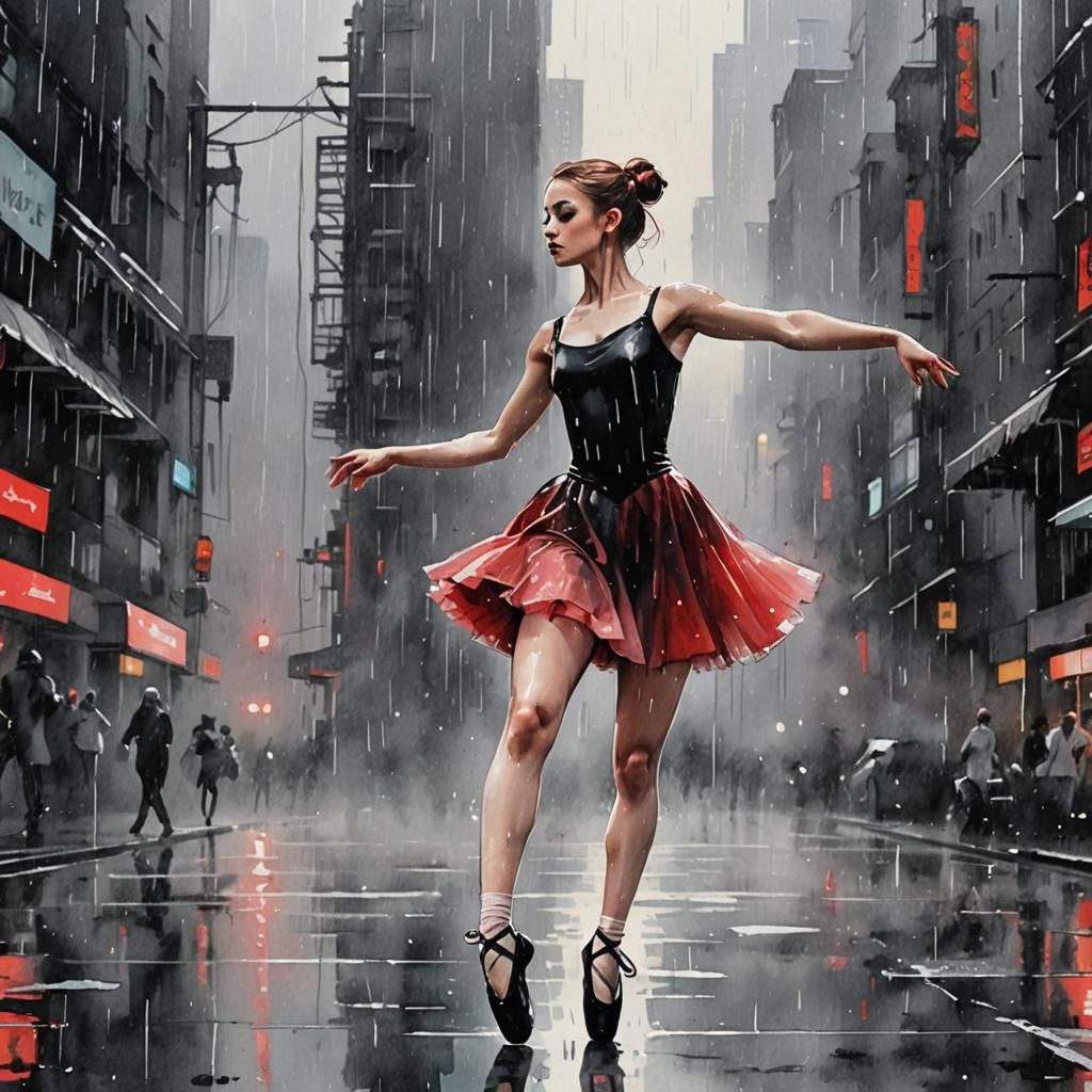 Sad ballerina dancing in the rain - AI Generated Artwork - NightCafe Creator