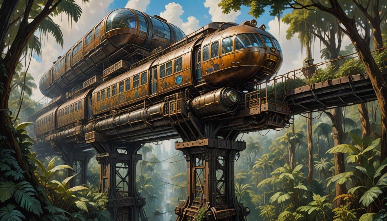 steampunk monorail. - Ethereal Steampunk Monorail Ascends Th...