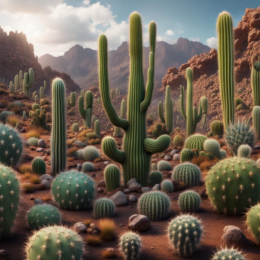 8k realistic, a large collage of all types of cactus detailed matte ...