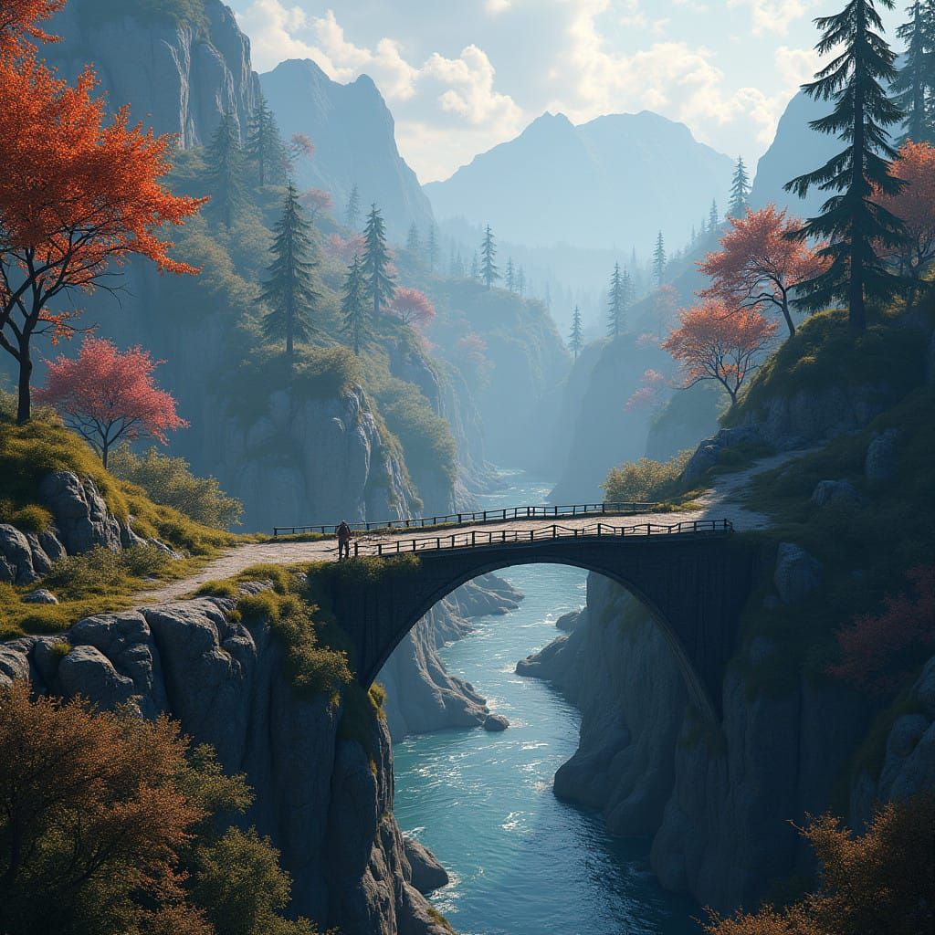 Ethereal Valley Crossing in Fantastical Landscapes - AI Art