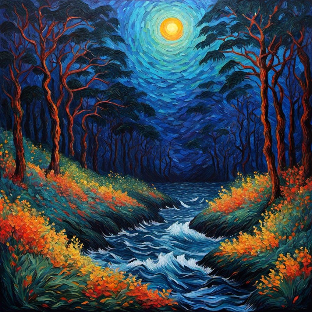 A Dreamlike Encounter: Forest and Abyss Unite in N... - AI Art