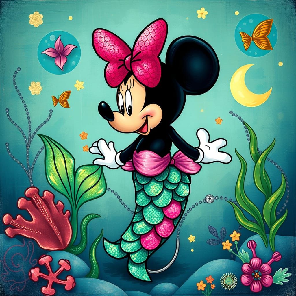 Whimsical Mermaid Minnie Mouse in Vibrant Scales - AI Art