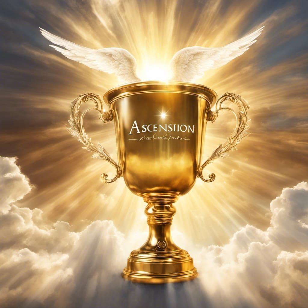 A giant golden cup overflowing with light with an angel above it and ...
