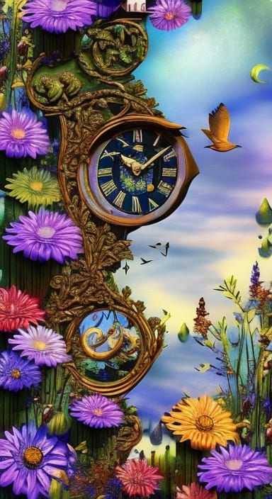 Clock and Flowers - AI Generated Artwork - NightCafe Creator