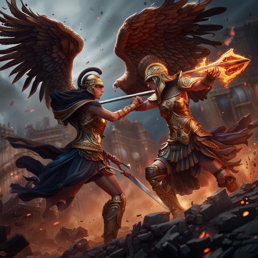Athena fighting ares - AI Generated Artwork - NightCafe Creator