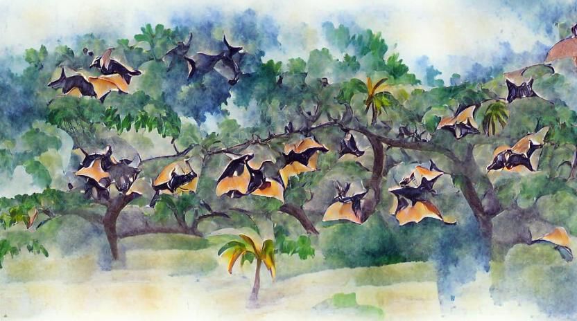 a flock of fruit bats searching for a mango tree (watercolor) - AI ...