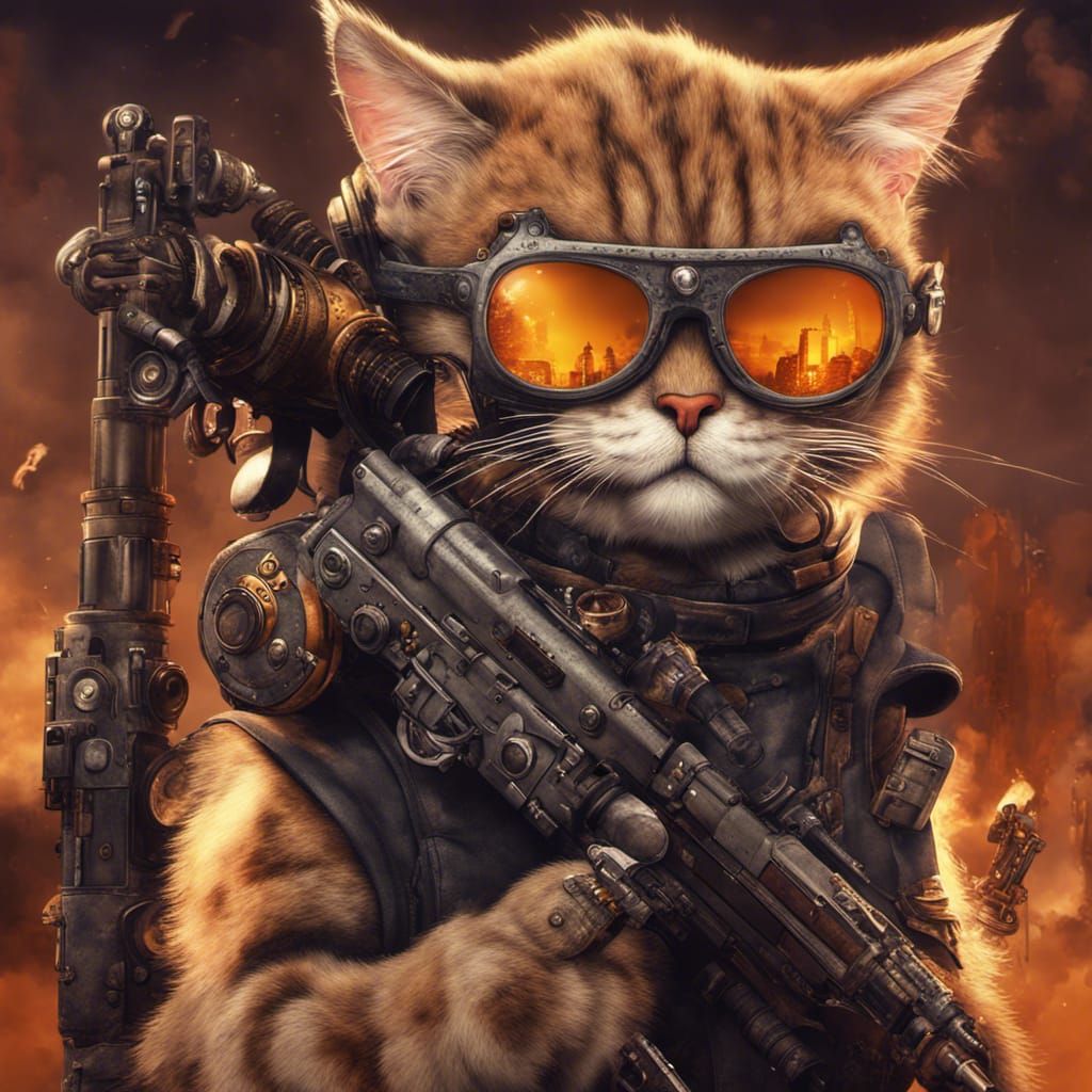 a grey very strong fighting stand up duke nukem 3d cat version with ...