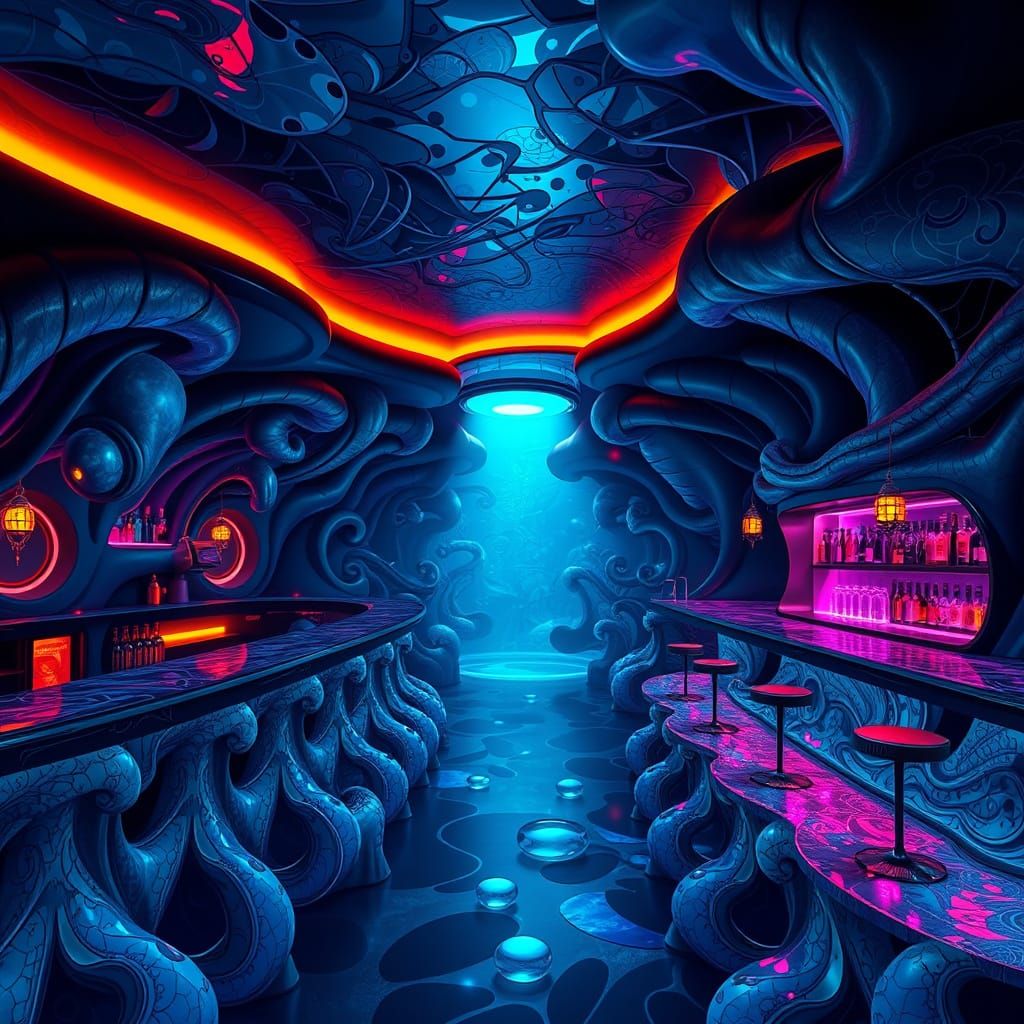 Retro-Futuristic Mermaid Dive Bar Underwater Oasis - AI Art