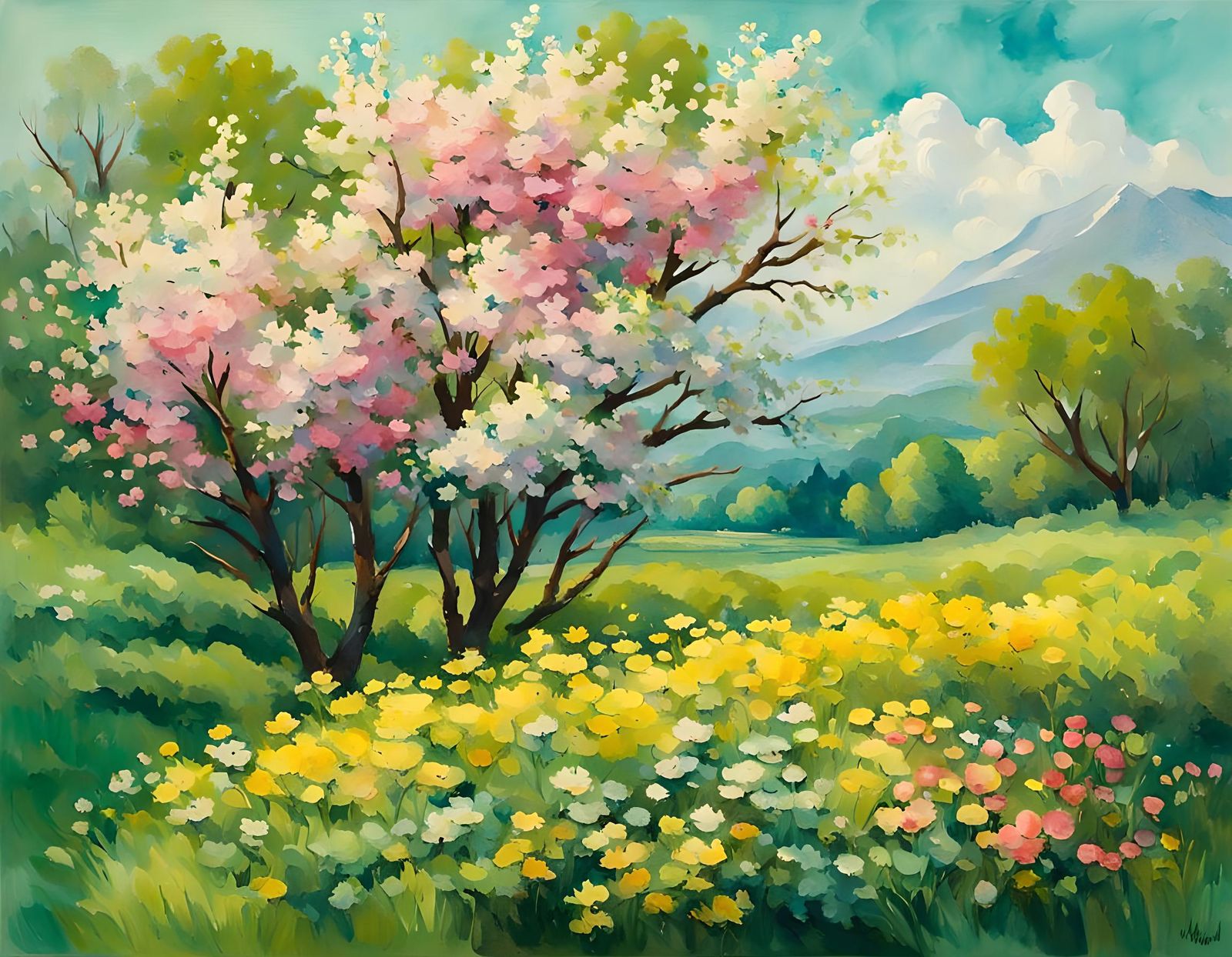 Spring Blossoms Landscape - AI Generated Artwork - NightCafe Creator